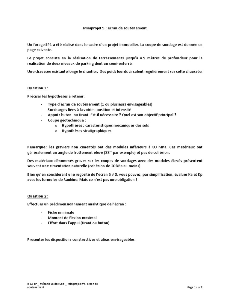 Miniprojet 5 - Soutènement | PDF