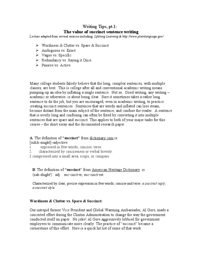 Writing Tips, pt.1: The value of succinct sentence writing | PDF ...
