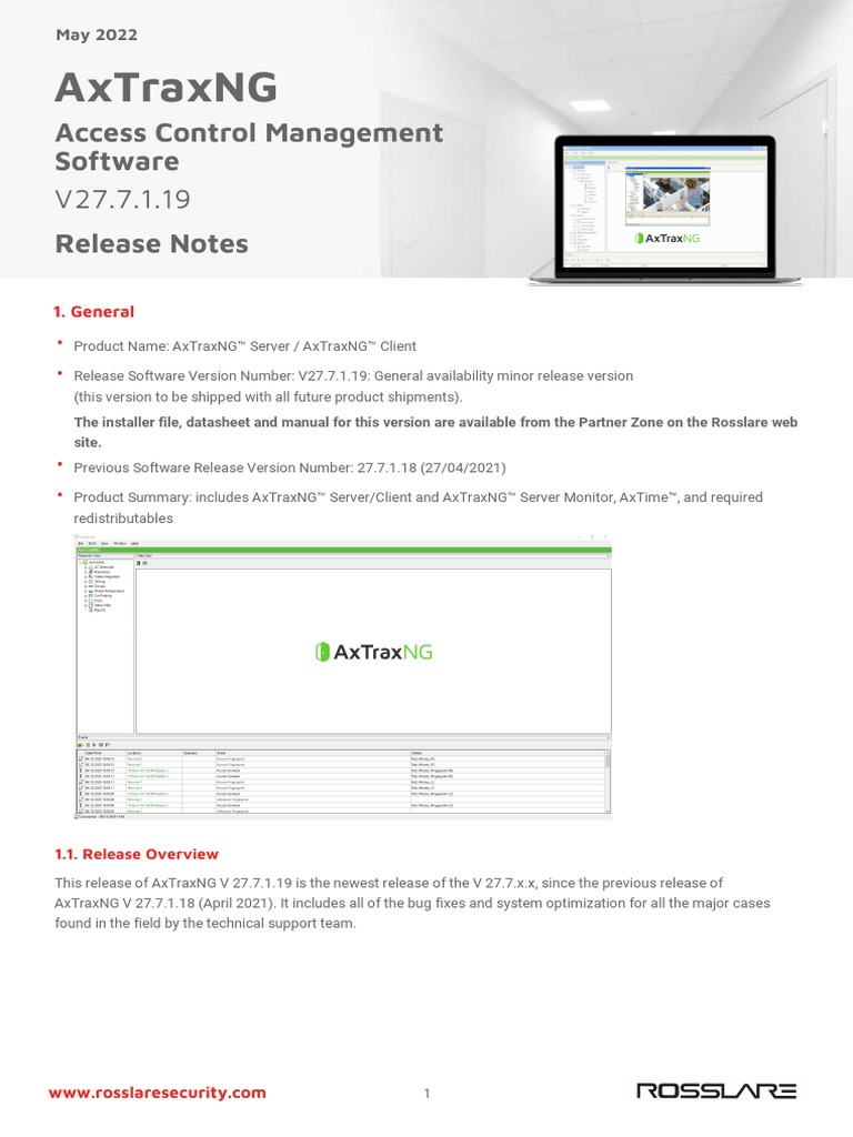 AxTraxNG V27.7.1.19 Release Notes V2022 - 05 - 16 | PDF | Microsoft Sql ...