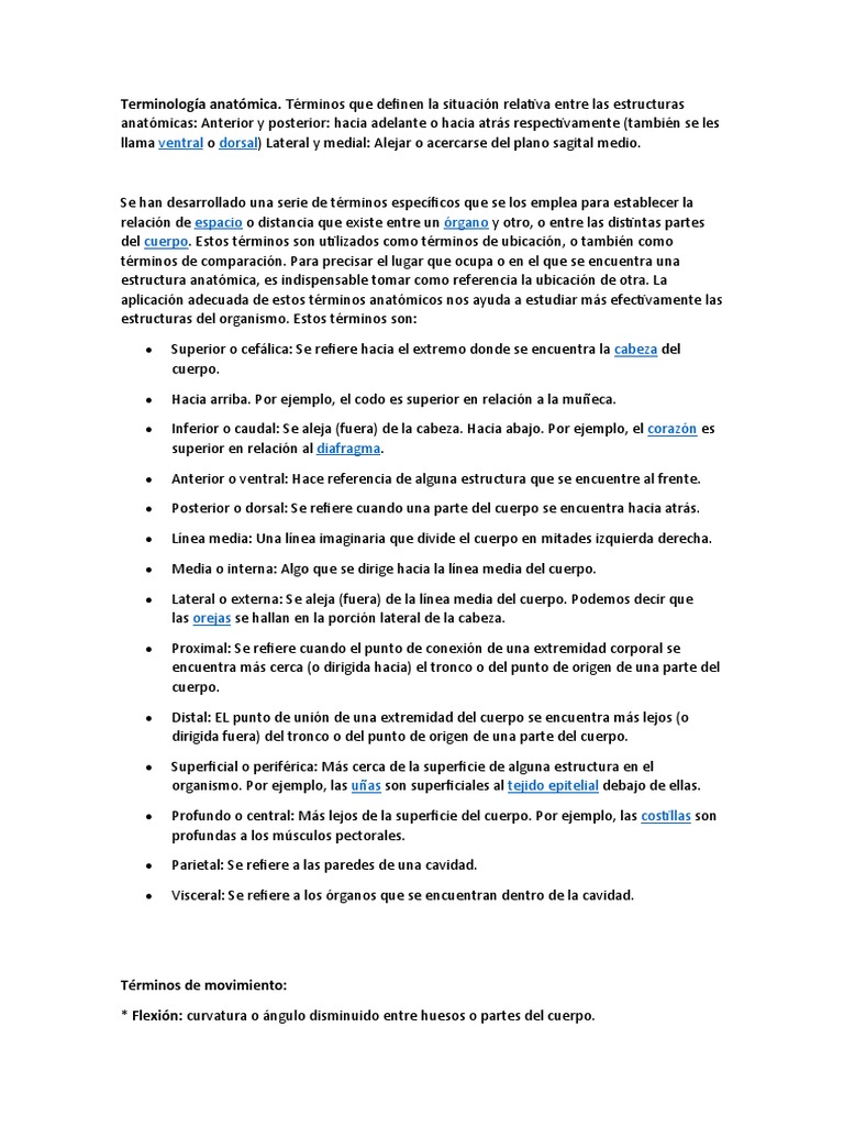 Términos y Posiciones Anatómicas | PDF | Términos anatómicos de ...