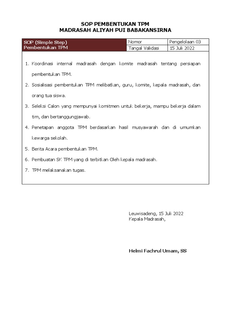 Sop Pembentukan TPM | PDF | Karier & Perkembangan