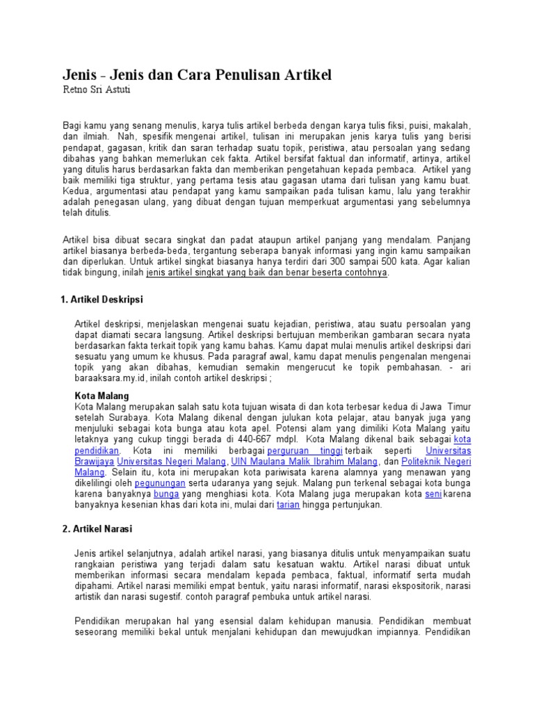 Jenis - Jenis Dan Cara Penulisan Artikel | PDF