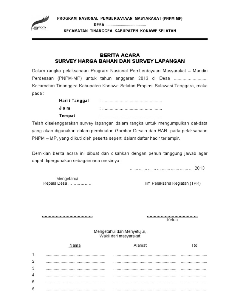 Berita Acara Survey Lapangan | PDF