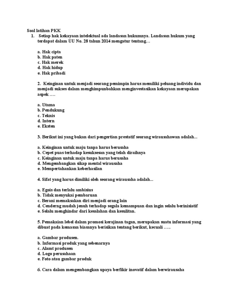 Soal Latihan PKK | PDF | Karier & Perkembangan | Bisnis