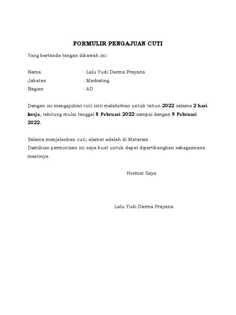 Formulir Pengajuan Cuti Karyawan | PDF
