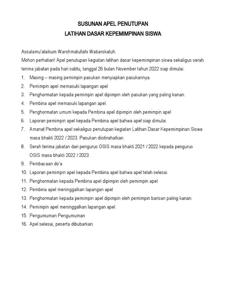 Susunan Apel Penutupan | PDF