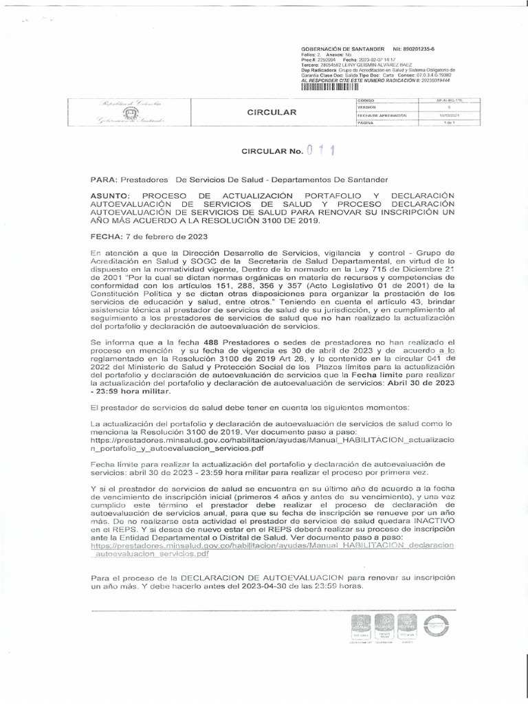 Circular 011 de 2023 | PDF