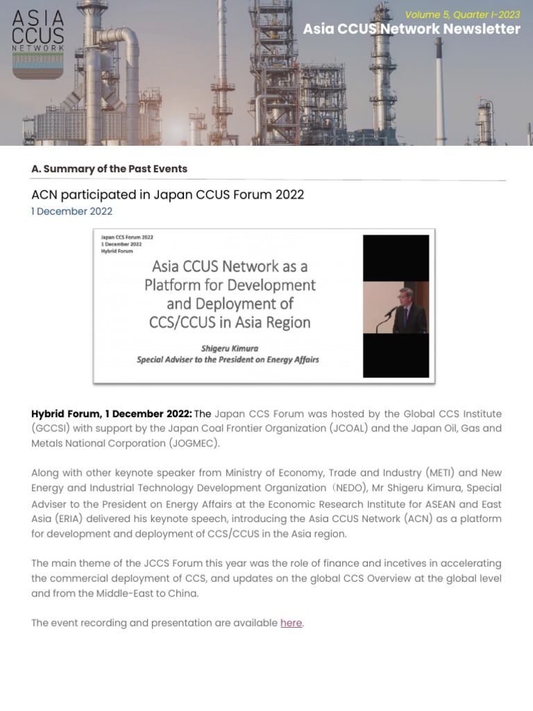 Asia CCUS Network Newsletter Volume 5/2023 | PDF | Carbon Capture And ...