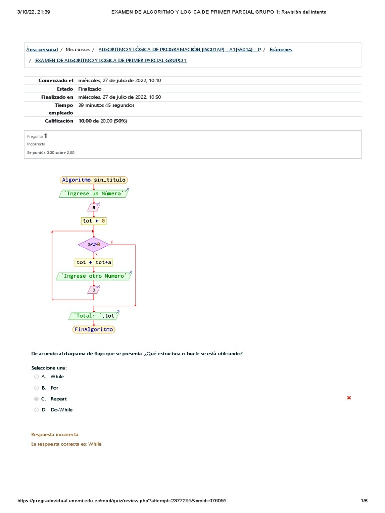 Examen De Algoritmo Y Logica De Primer Parcial Grupo 1 Revisión Del Intento Pdf Algoritmos