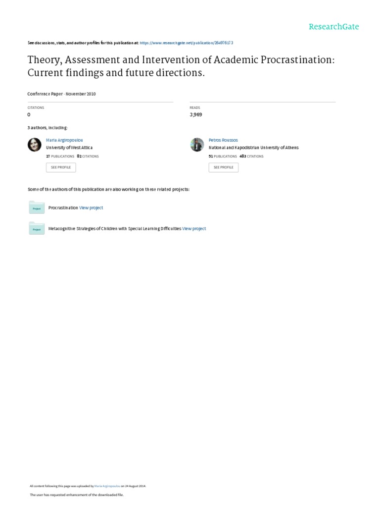 Theory Assessmentand Interventionof Academic Procrastination | PDF ...