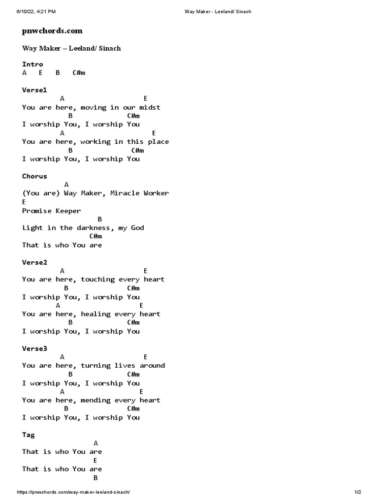 Way Maker Lyrics and Chords | PDF