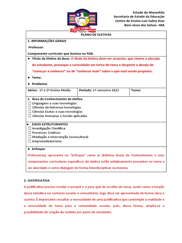 Plano de Eletiva 2023 | PDF | Aprendizado | Método científico