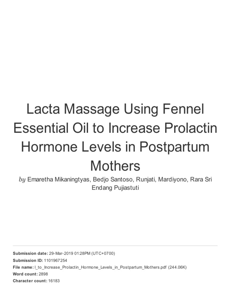 Lacta Massage Using Fennel Essential Oil To Increase Prolactin Hormone Levels in Postpartum ...