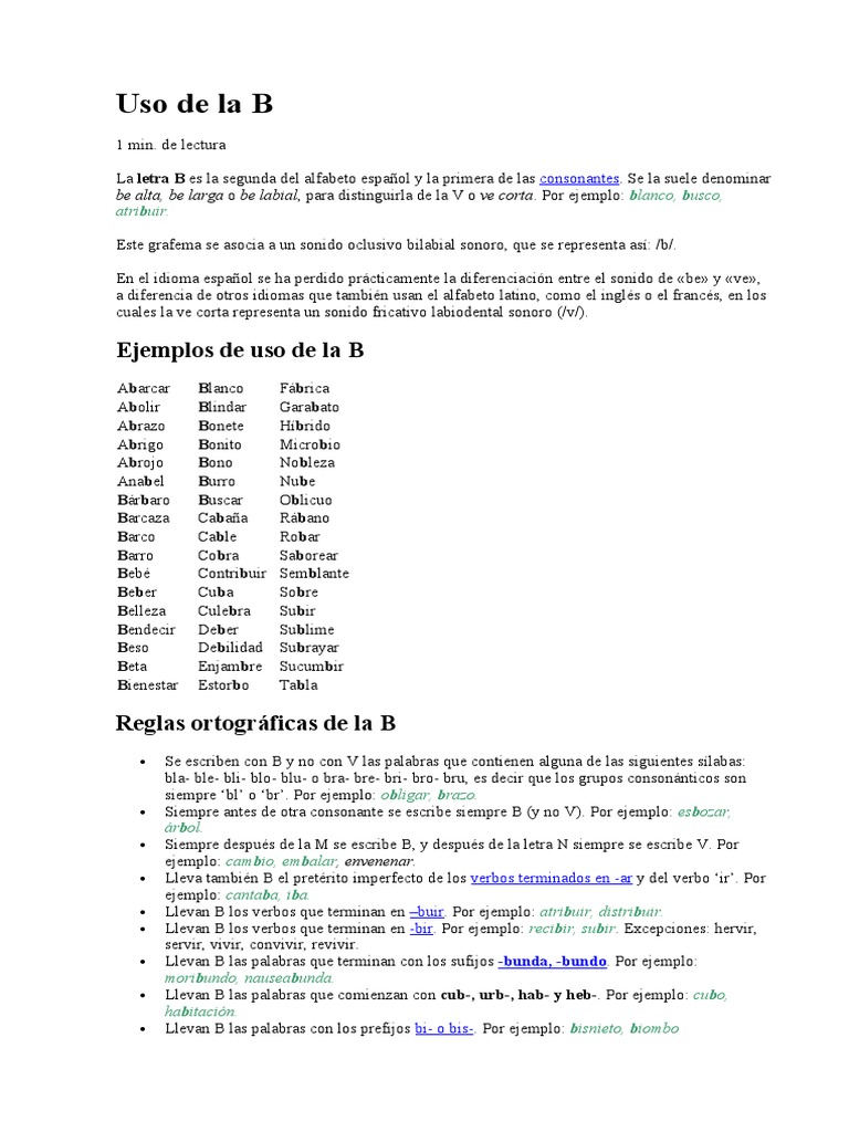 Reglas ortográficas de la letra B | PDF | Caligrafía occidental ...