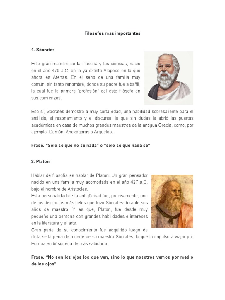 Filósofos mas importantes | PDF | Sócrates | Platón