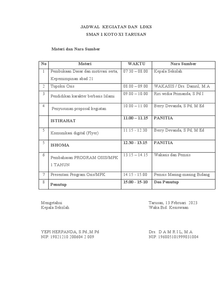 Jadwal LDKS 2023 | PDF | Karier & Perkembangan