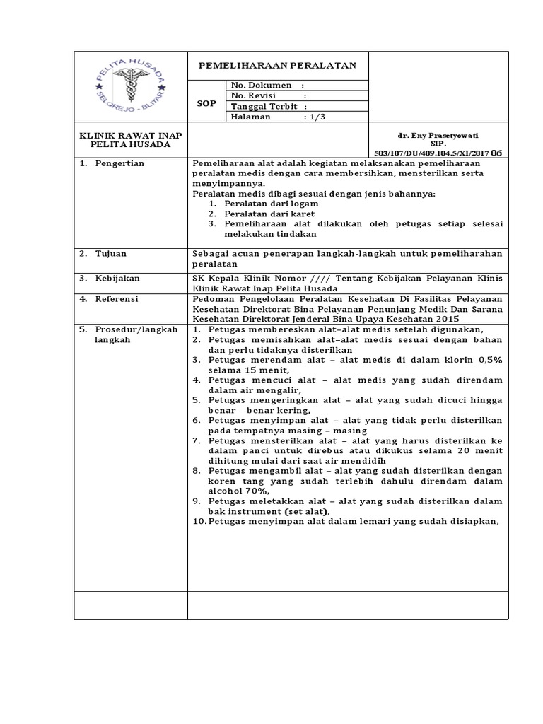 SOP Pemeliharaan Peralatan | PDF