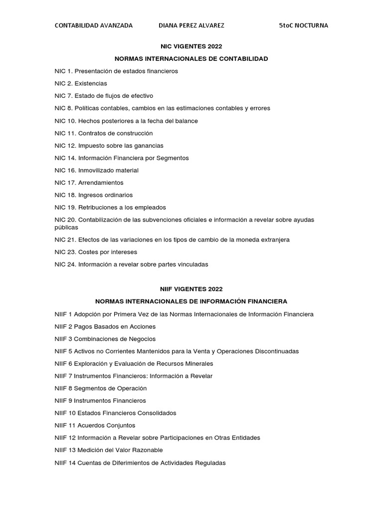 Nic y Niff Vigentes 2022 | PDF | normas internacionales de INFORMACION ...