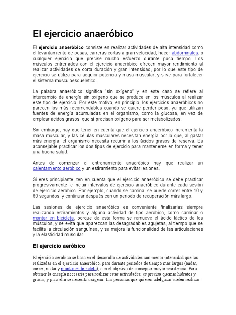 El Ejercicio Anaeróbico | PDF | Ejercicio aerobico | Fisiología