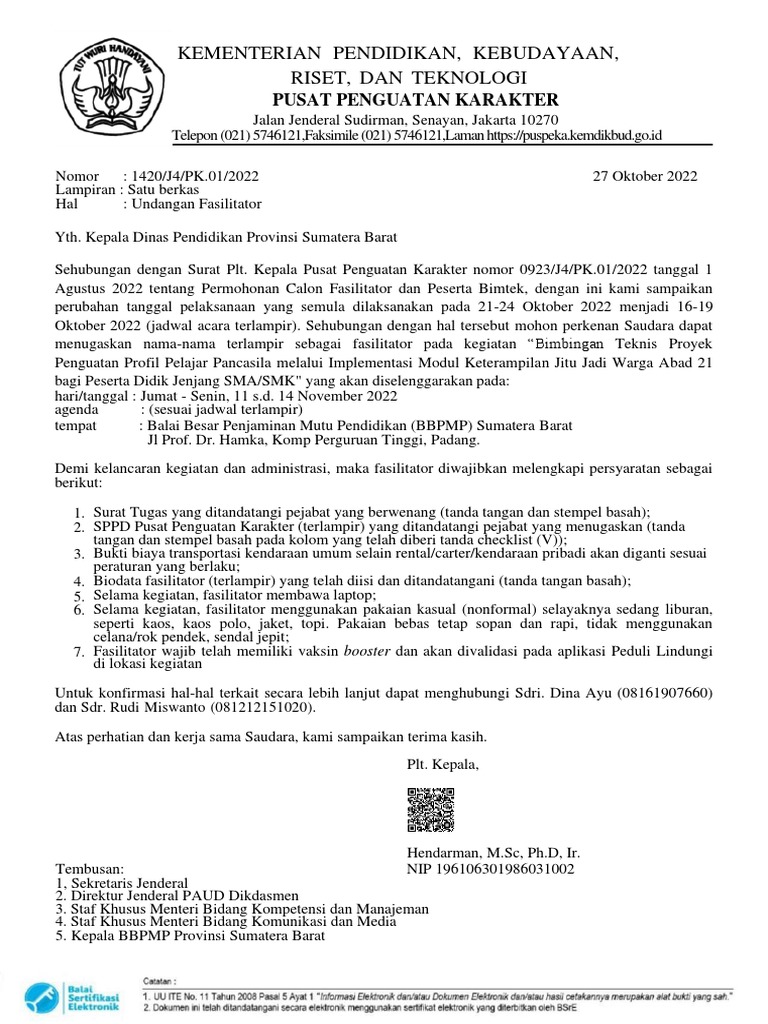 Surat Fasilitator - Bimtek Keberagaman Sumbar | PDF