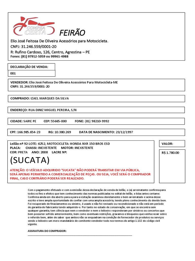 Documento Motos | PDF | Negócios | Direito