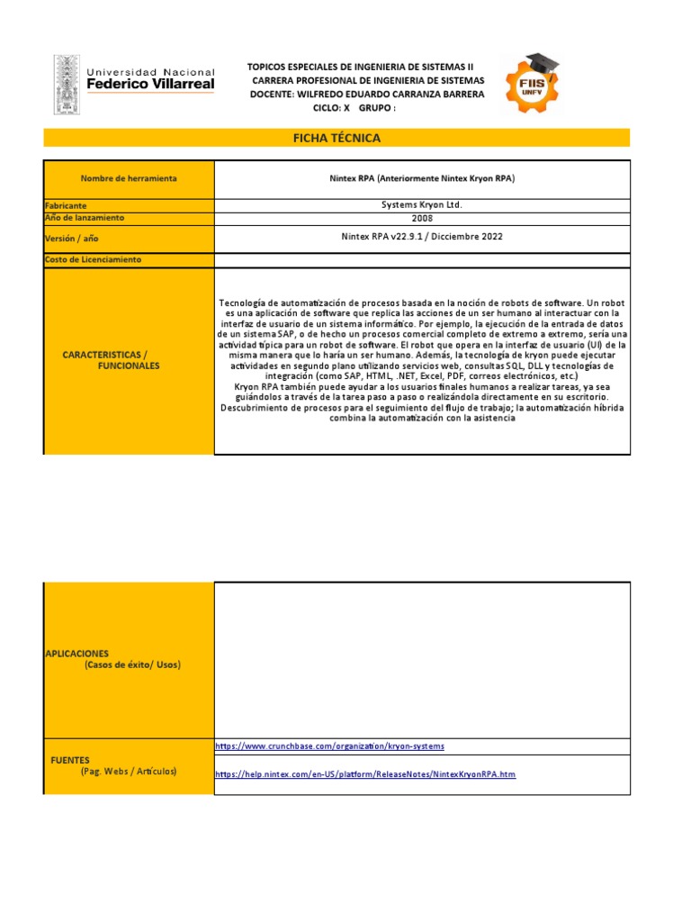 Ficha Técnica - G6 - RPA | Descargar gratis PDF | Software de la aplicacion | Informática