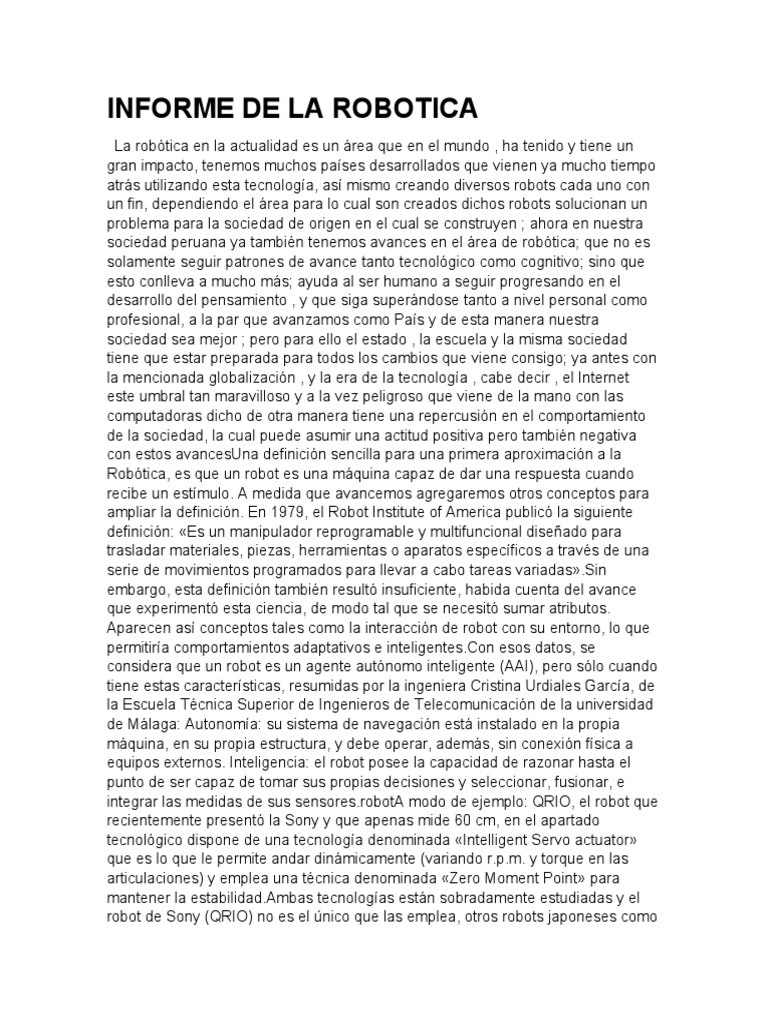 Informe de La Robotica | PDF | Robot | Robótica