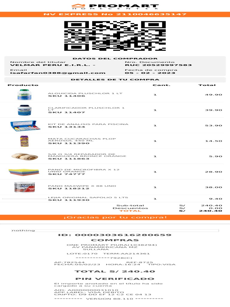 Detalles de Compra Velmar Perú E.I.R.L. | PDF