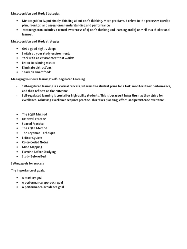 Metacognition and Study Strategies | PDF