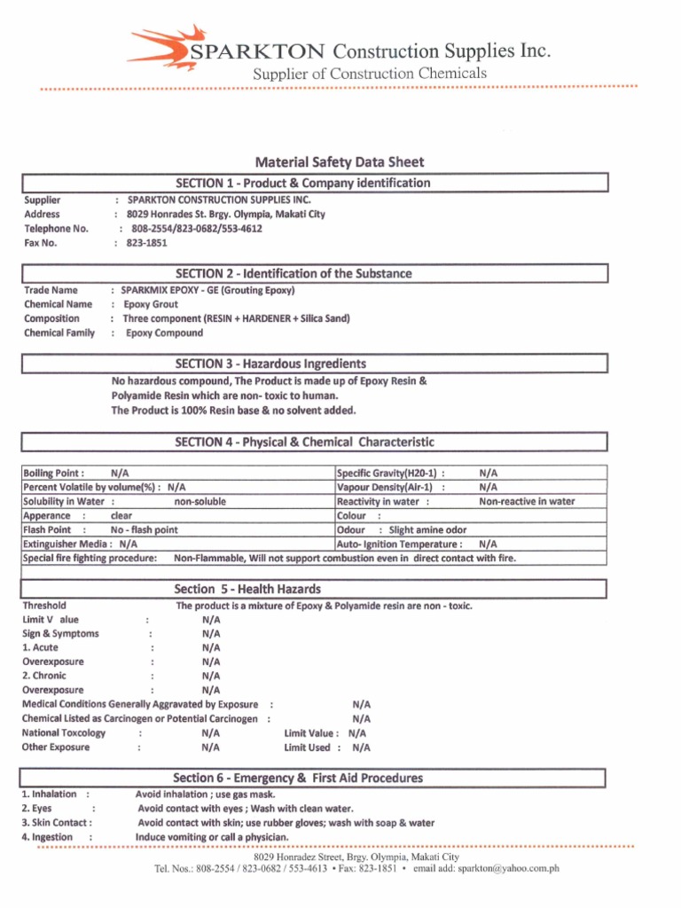 Sparkmix Epoxy GE - Sparkton Constructiuon Supplies Inc | PDF