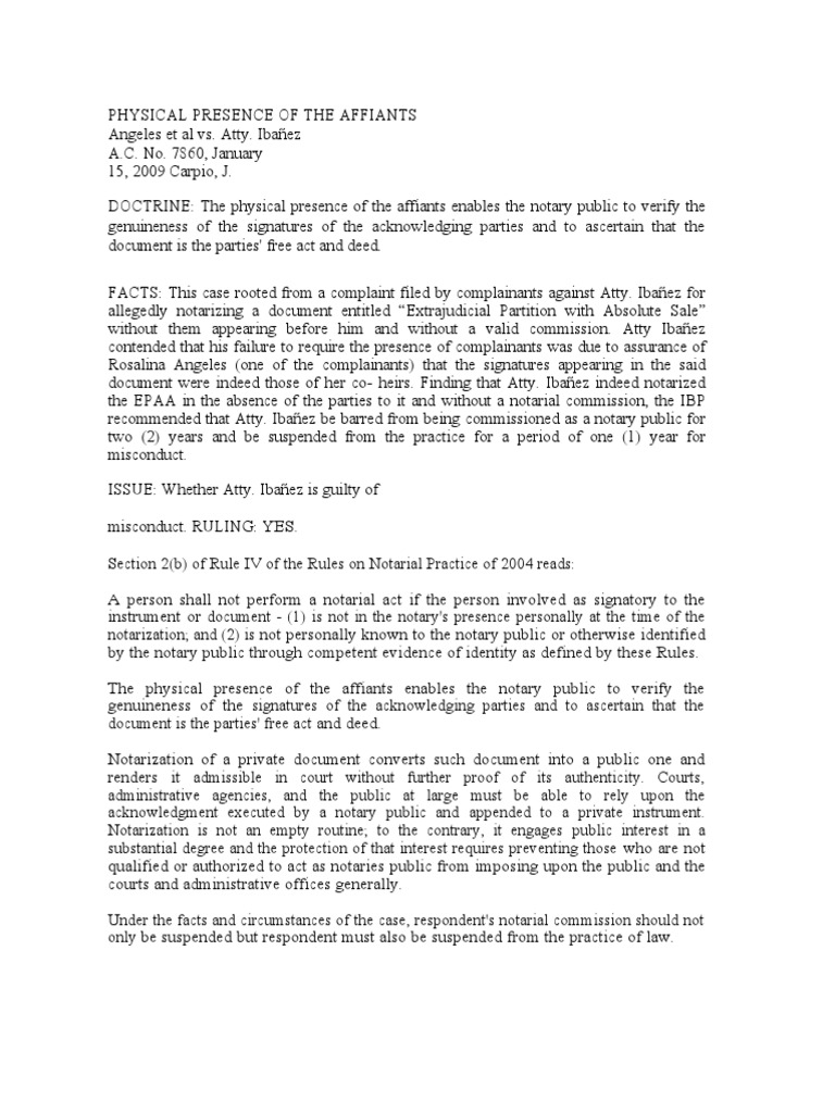Angeles Et Al vs. Atty. Ibañez | PDF | Notary Public | Affidavit