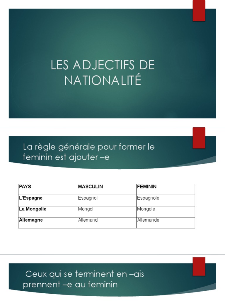 Adjectifs de nationalité en français | PDF | Langues en Europe ...