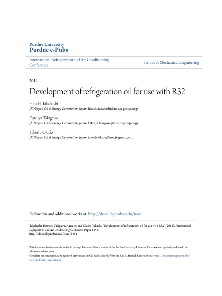 Development of Refrigeration Oil For Use With R32 | PDF | Viscosity ...