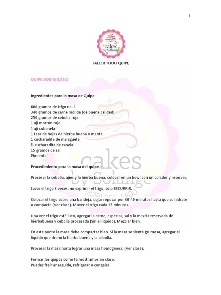 Receta de Quipe Dominicano | PDF | sal | Carne
