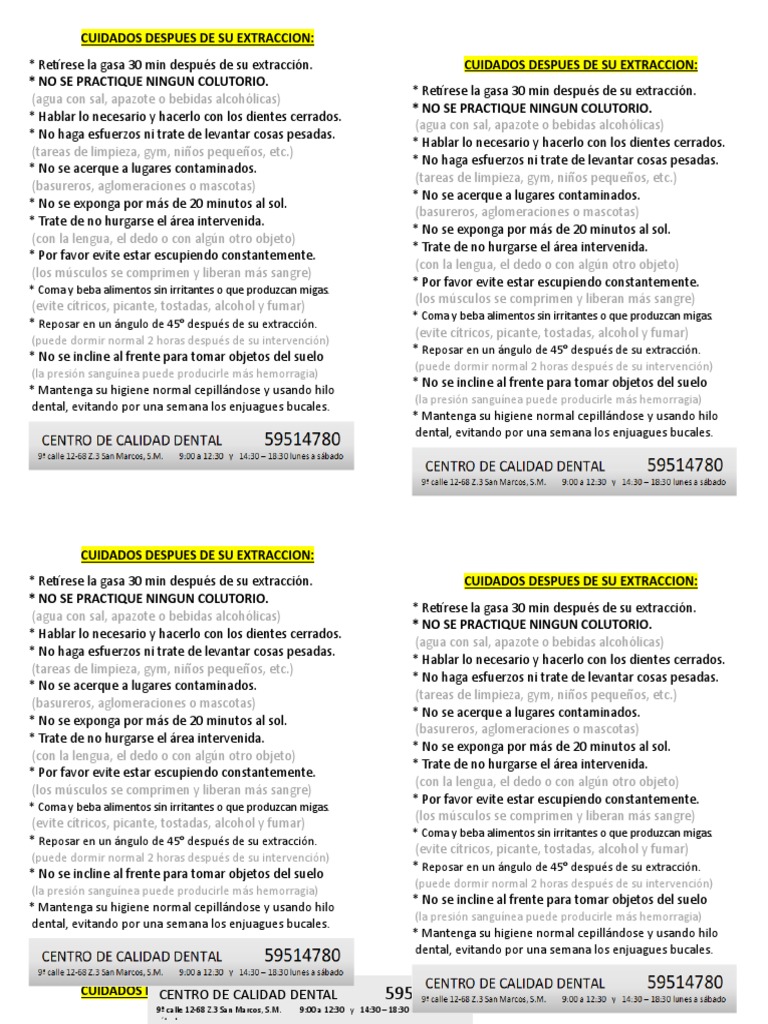 Cuidados post-extracción dentaria: Instrucciones para una recuperación ...