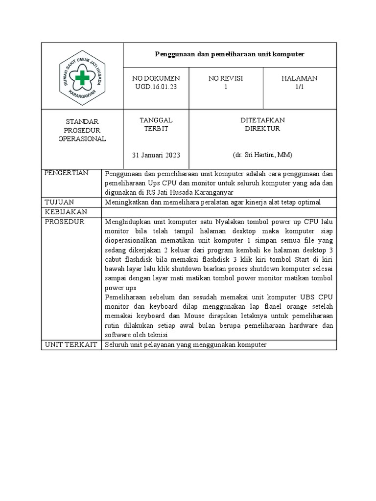 Sop Penggunaan Dan Pemeliharaan Komputer | PDF