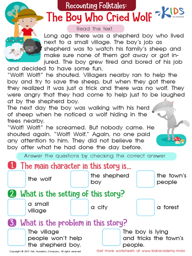 Grade 3 The Boy Who Cried Wolf Part 1 Worksheet | PDF