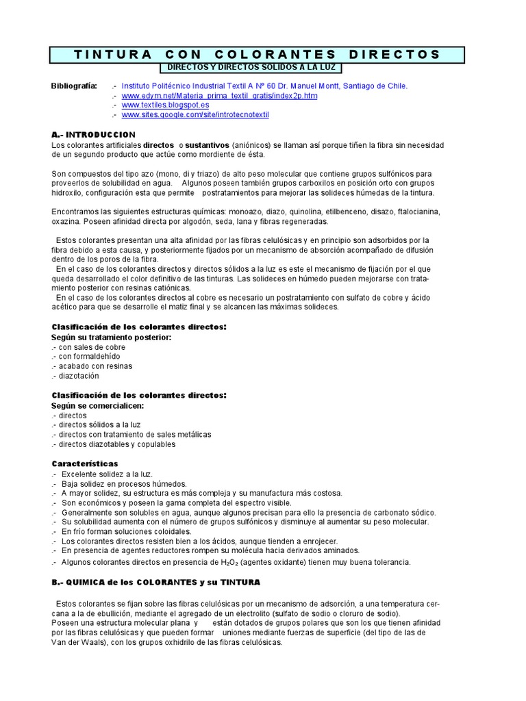 DIRECTOS, Teñido Con Colorantes | PDF | Sal (química) | Ácido