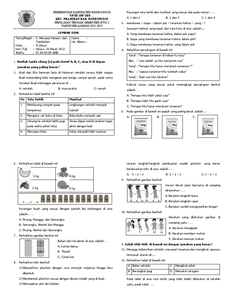 SOAL PTS TEMA 6 KELAS 2 Tahun 2022-2023 | PDF
