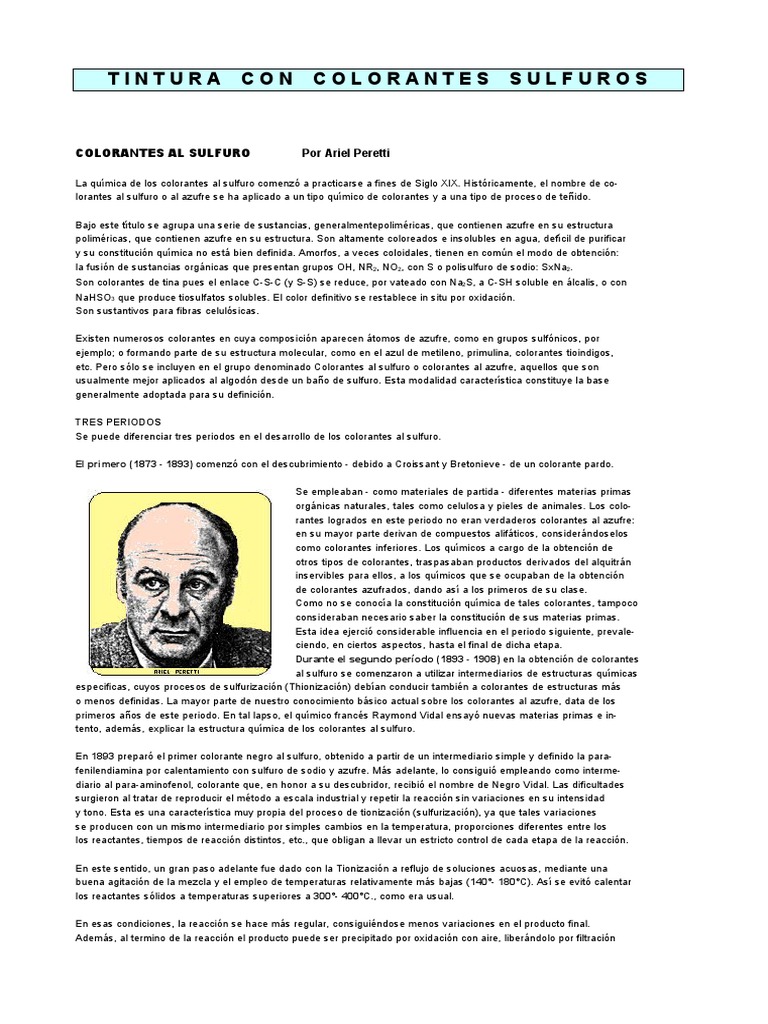 Colorantes al Azufre: Historia y Aplicación | PDF | Azufre | Redox