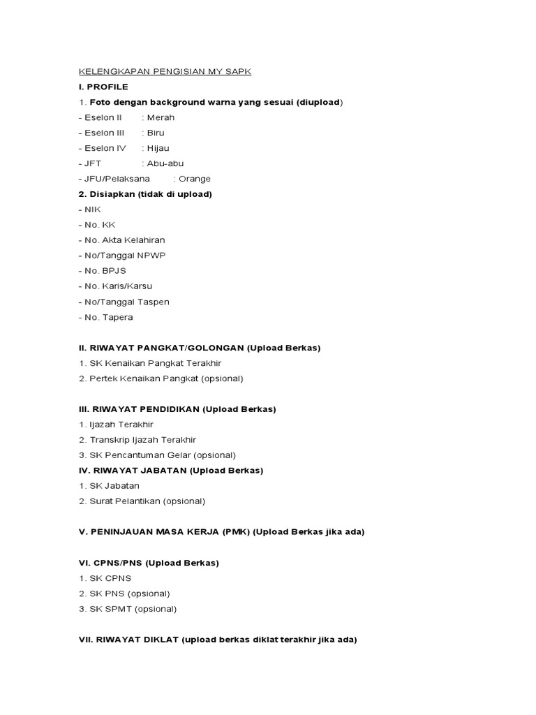 Panduan Lengkap Pengisian My SAPK | PDF
