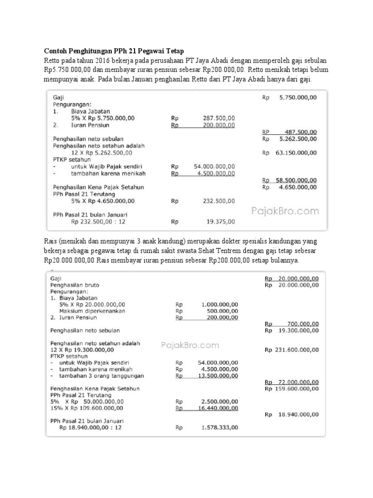 Contoh Perhitungan PPH 21 | PDF