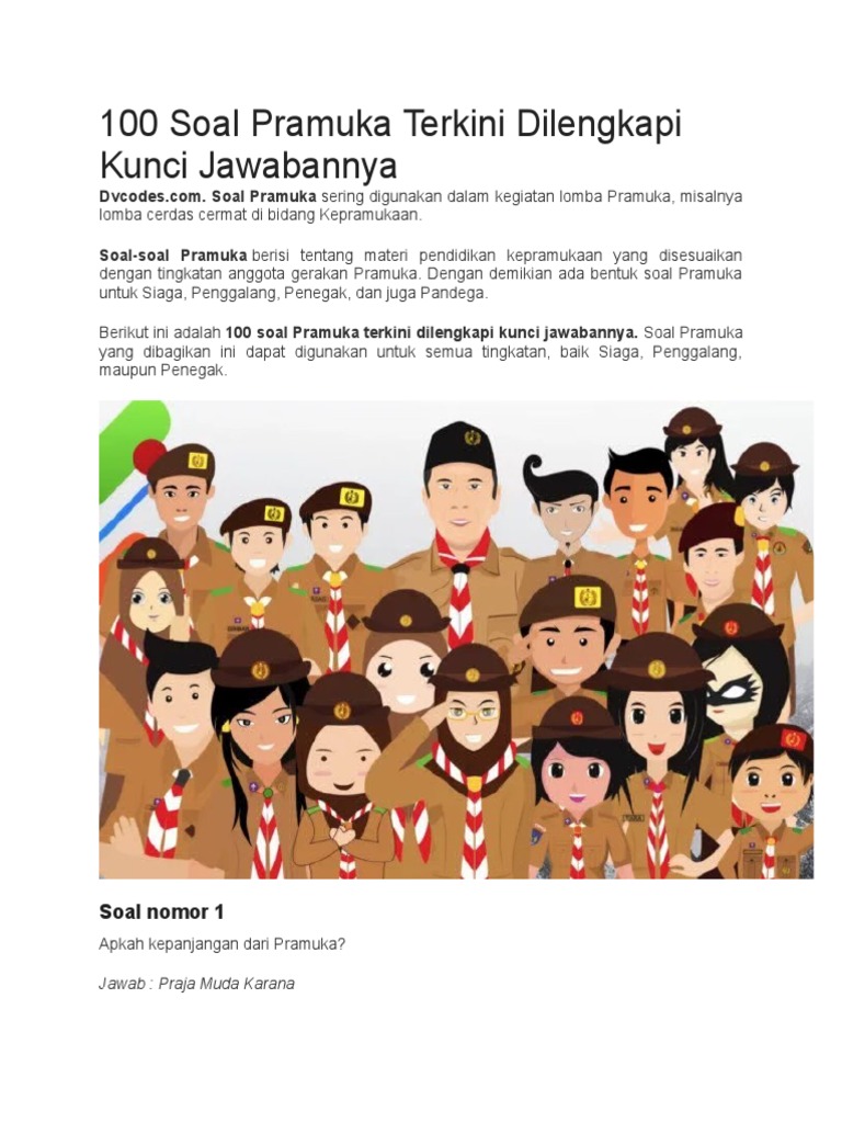 100 Soal Pramuka Terkini Dilengkapi Kunci Jawabannya | PDF