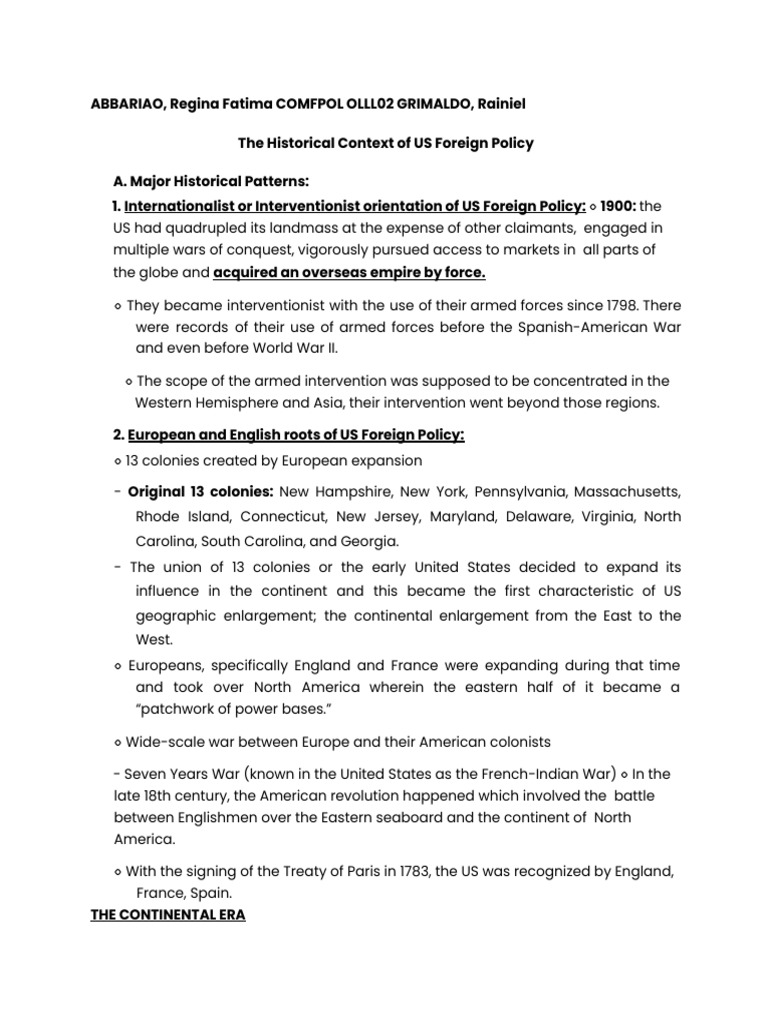 The Historical Context of US Foreign Policy (Raw Outline) | PDF ...
