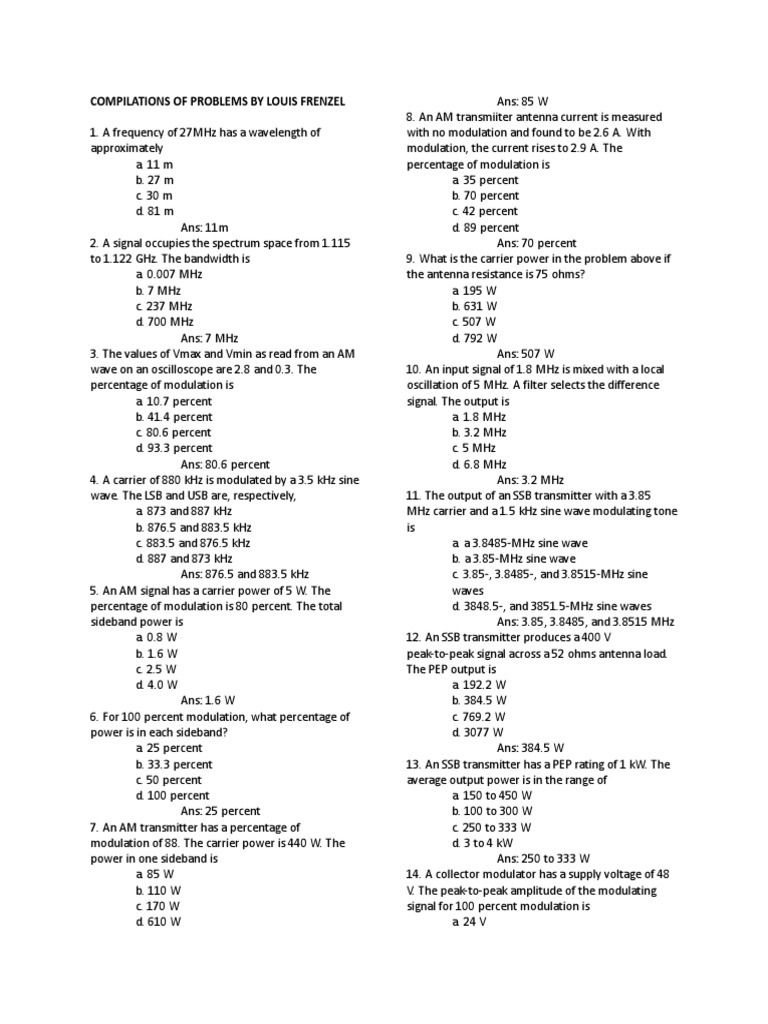 Compilation of Problems by Louis Frenzel | PDF | Frequency Modulation | Amplifier