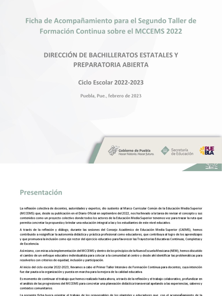 Ficha de Acompañamiento 2o Taller de Formación Continua Sobre El MCCEMS 2022 DBEPA | PDF ...