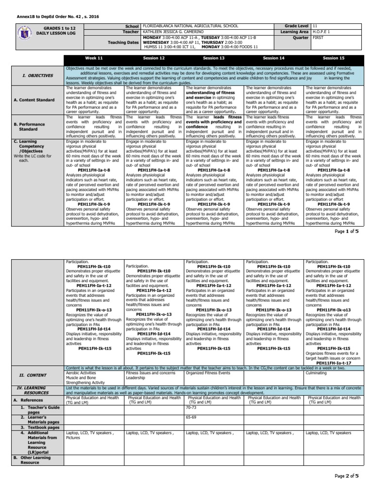 DLL Hope 1 Week 11-15 | PDF | Learning | Rubric (Academic)