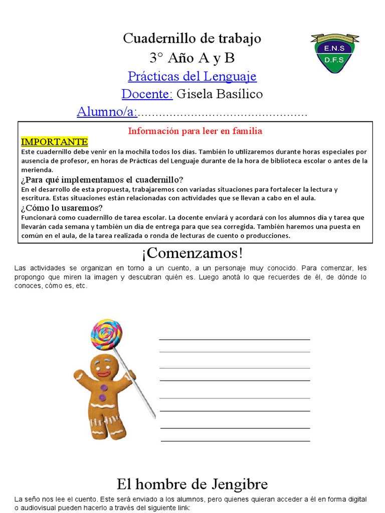 Cuadernillo 3° Grado - El Hombre de Jengibre | PDF
