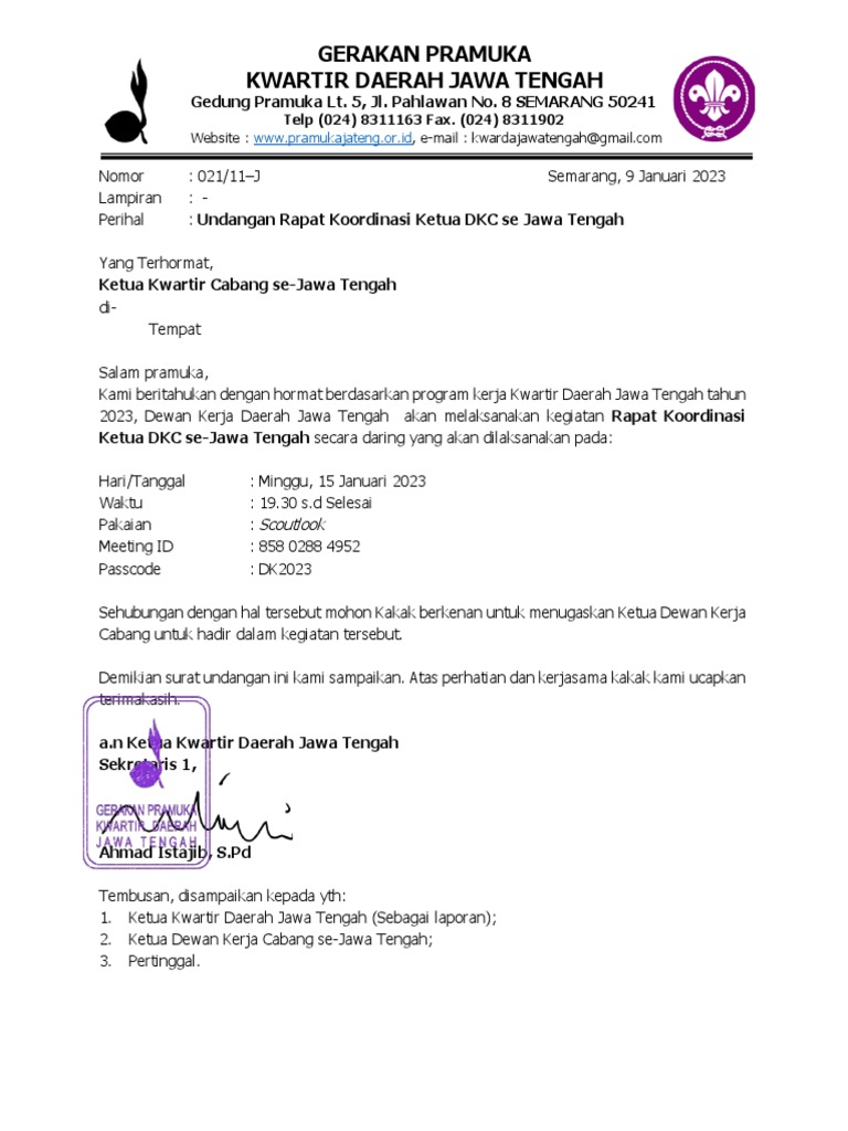 Surat Undangan Rakor Ketua DKC | PDF