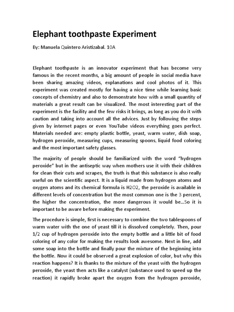 Elephant Toothpaste Experiment | PDF | Hydrogen Peroxide | Nature